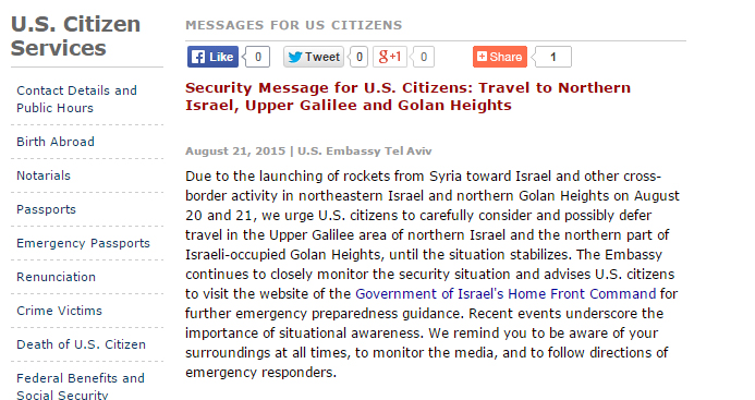 US tells Americans to avoid parts of northern Israel | The Times of Israel
