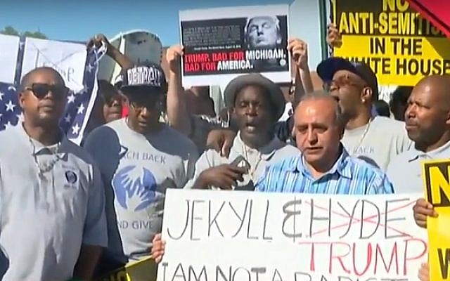 Protesters gather as black Detroit church hosts Trump | The Times of Israel