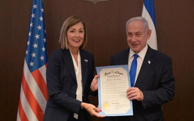 Iowa governor meets Netanyahu, signs declaration of support for Israel ...